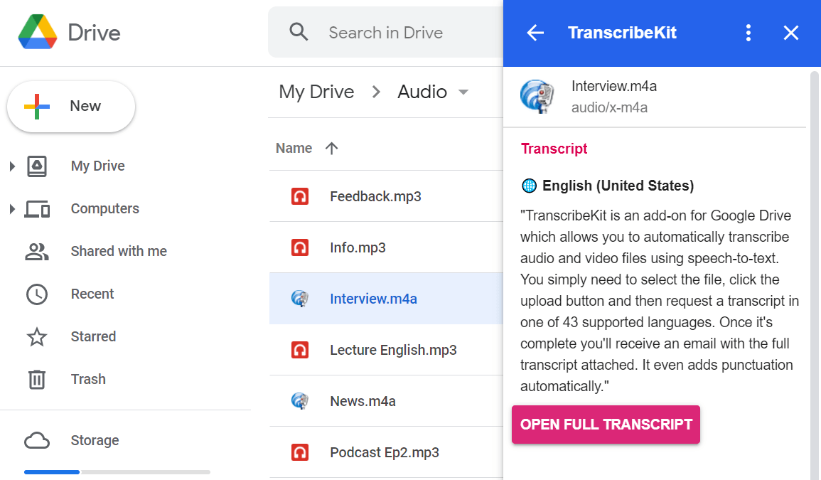 TranscribeKit - Transcribe files in Google Drive